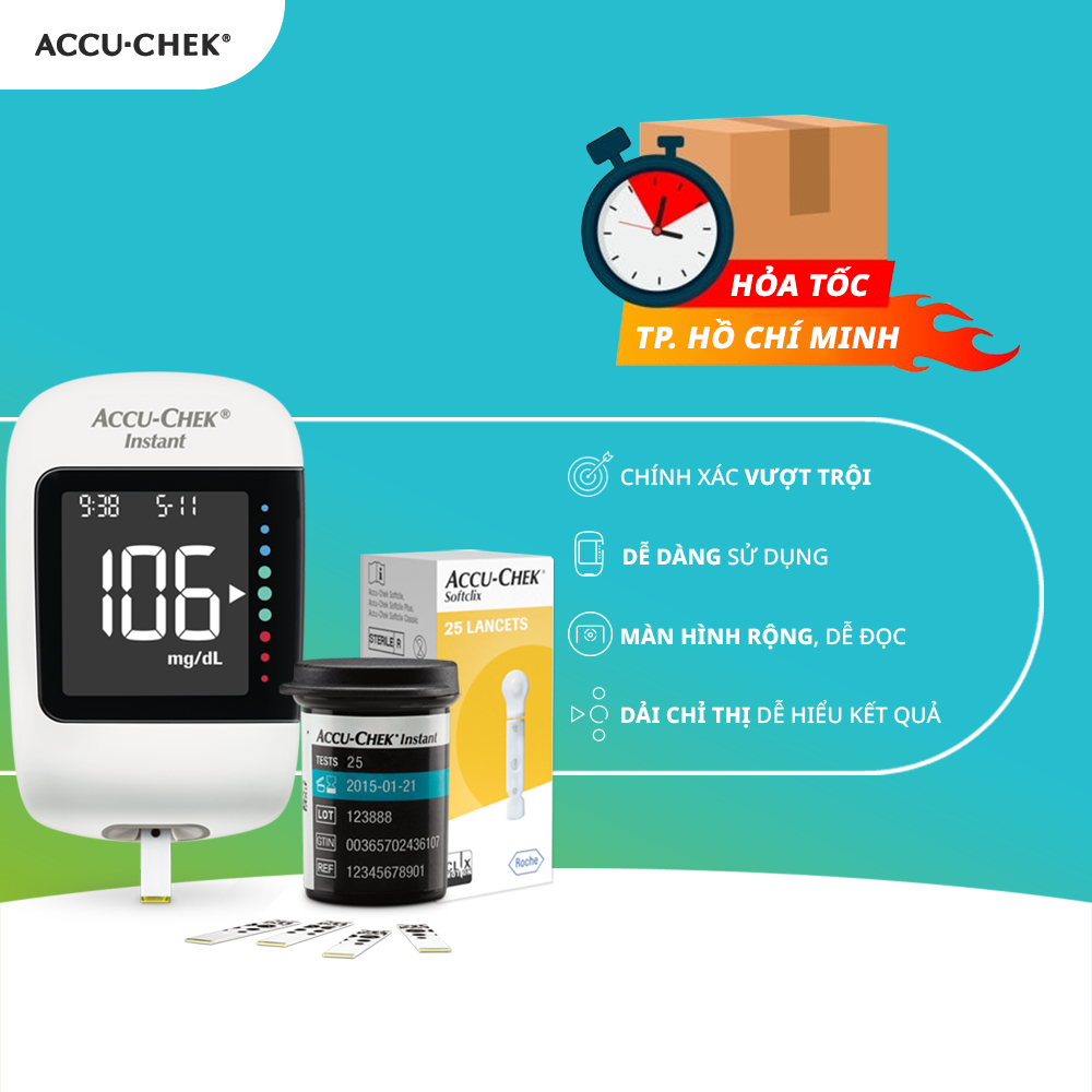 Combo Máy Đo Đường Huyết ACCU-CHEK Instant Kèm Hộp 25 Que Thử Và 25 Kim ...