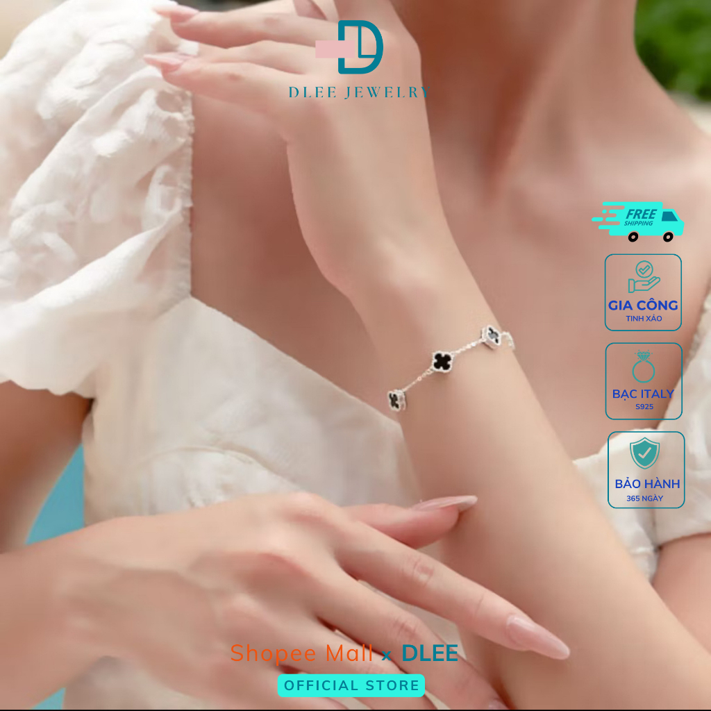 Lắc tay bạc S925 D'LEE thiết kế 5 cỏ 4 lá đen LT08 | Shopee Việt Nam