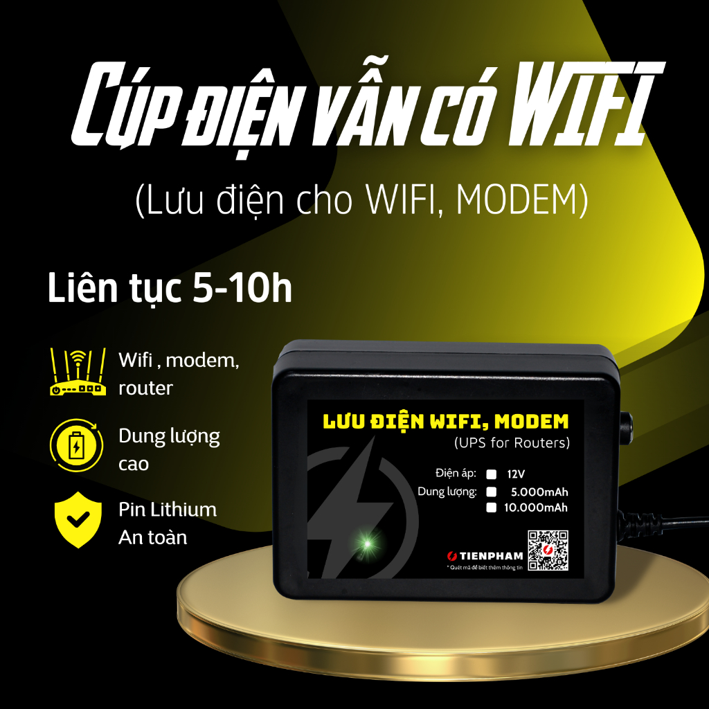 Lưu điện cho Wifi, Modem, Router 10.000mAh - UPS 12V - Cúp điện vẫn có ...