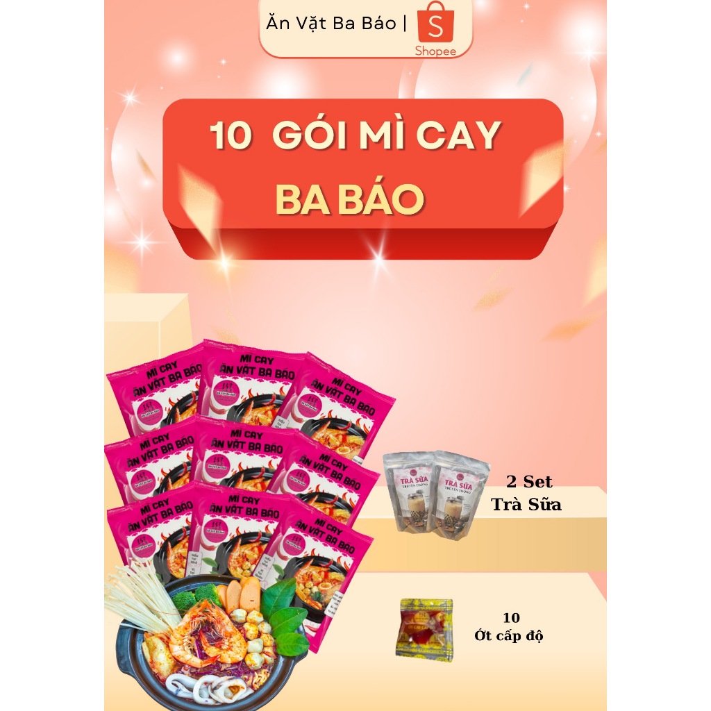 [ Shoppe X Ba Báo ]Combo 10 Gói Mì Cay Ăn Vặt Ba Báo Cốt Pha Sẵn Hương ...