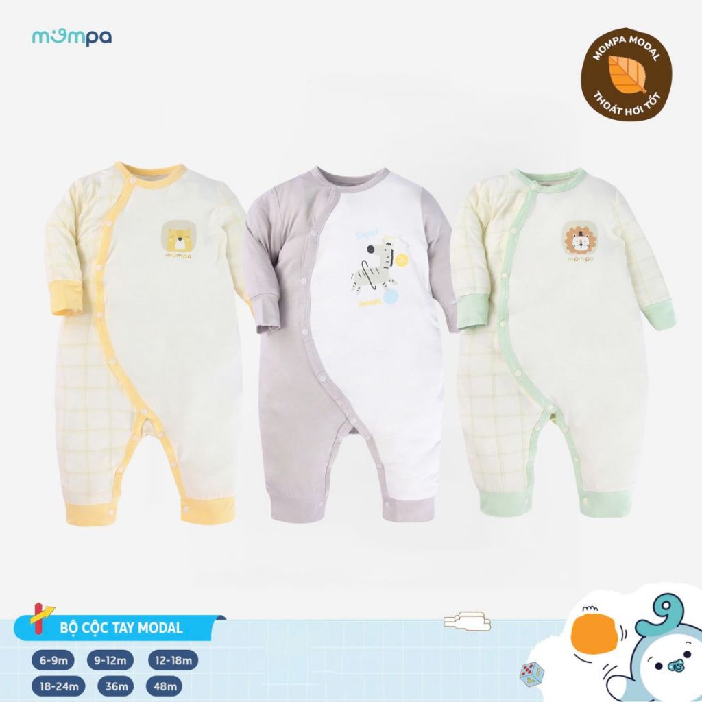 Bodysuit dài tay cho bé sơ sinh Mompa áo liền quần 0-9 tháng vải Modal ...