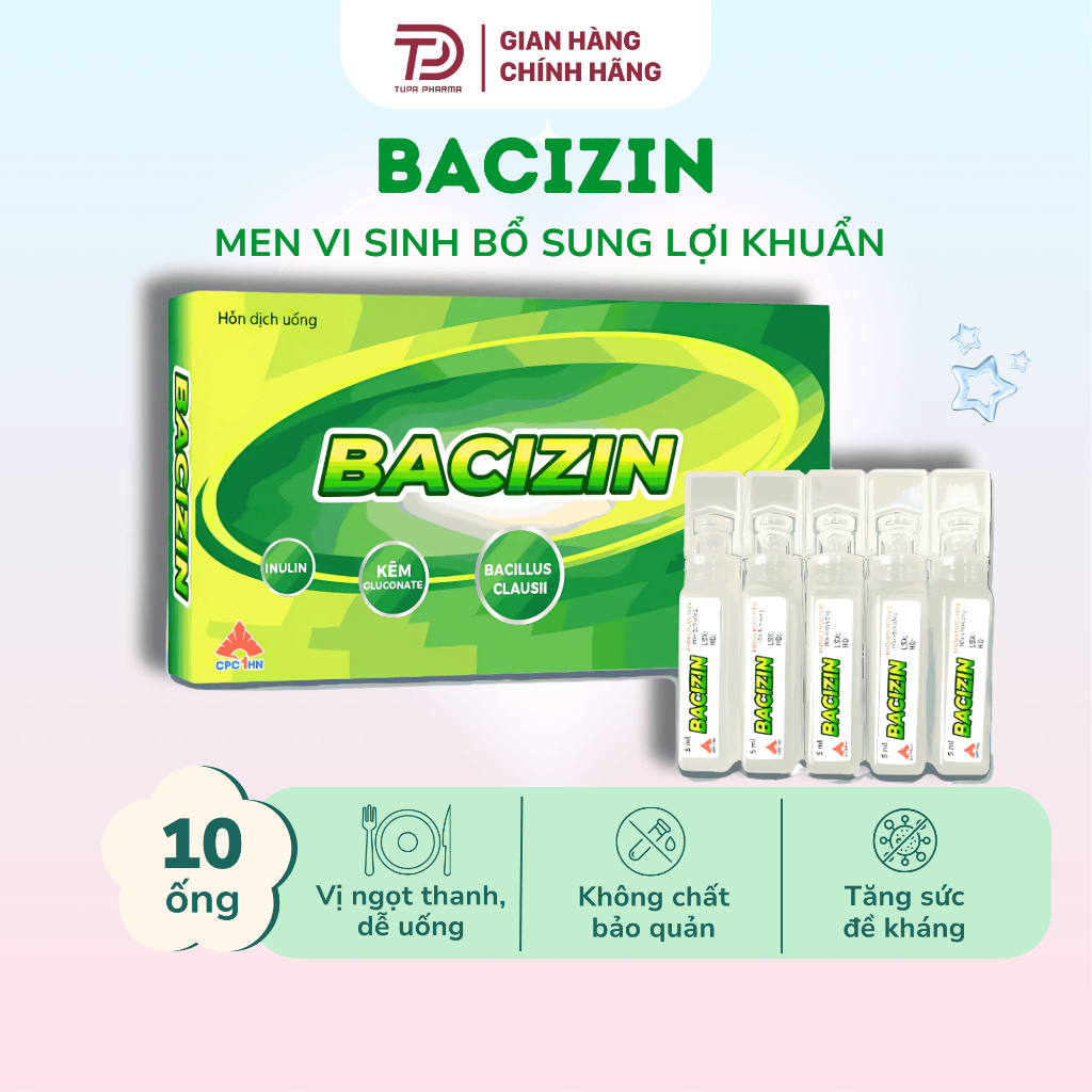 Men vi sinh BACIZIN bổ sung lợi khuẩn và tăng sức đề kháng (Hộp 10 ống ...