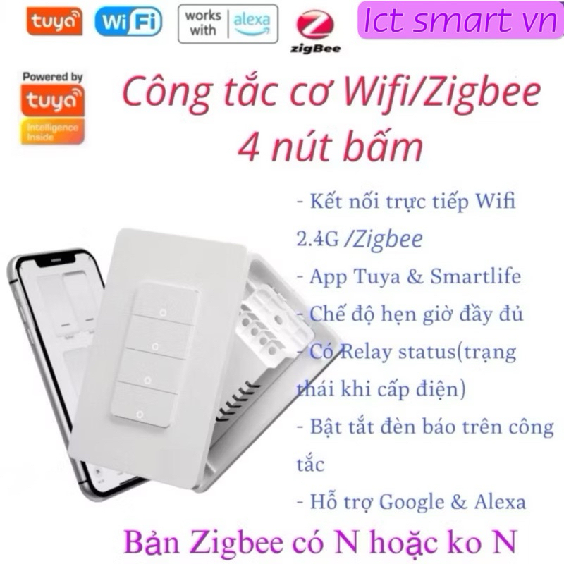 Công tắc cơ Wifi/Zigbee Moes 1-4 nút bấm. Bản Zigbee không cần dây nguội | Shopee Việt Nam