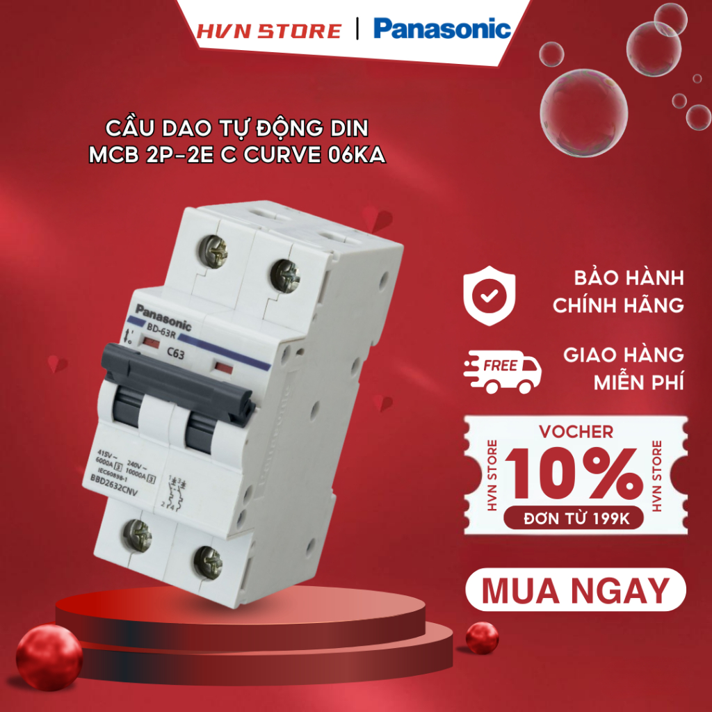 Cầu Dao Tự Động Panasonic MCB 2 Pha DIN 16A 20A 25A 32A 40A 50A 63A Bảo ...