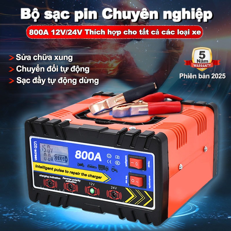 Máy sạc bình ắc quy tự động 12V 24V，sạc ắc quy ô tô bộ sạc nhanh công suất cao 800A phục hồi ...