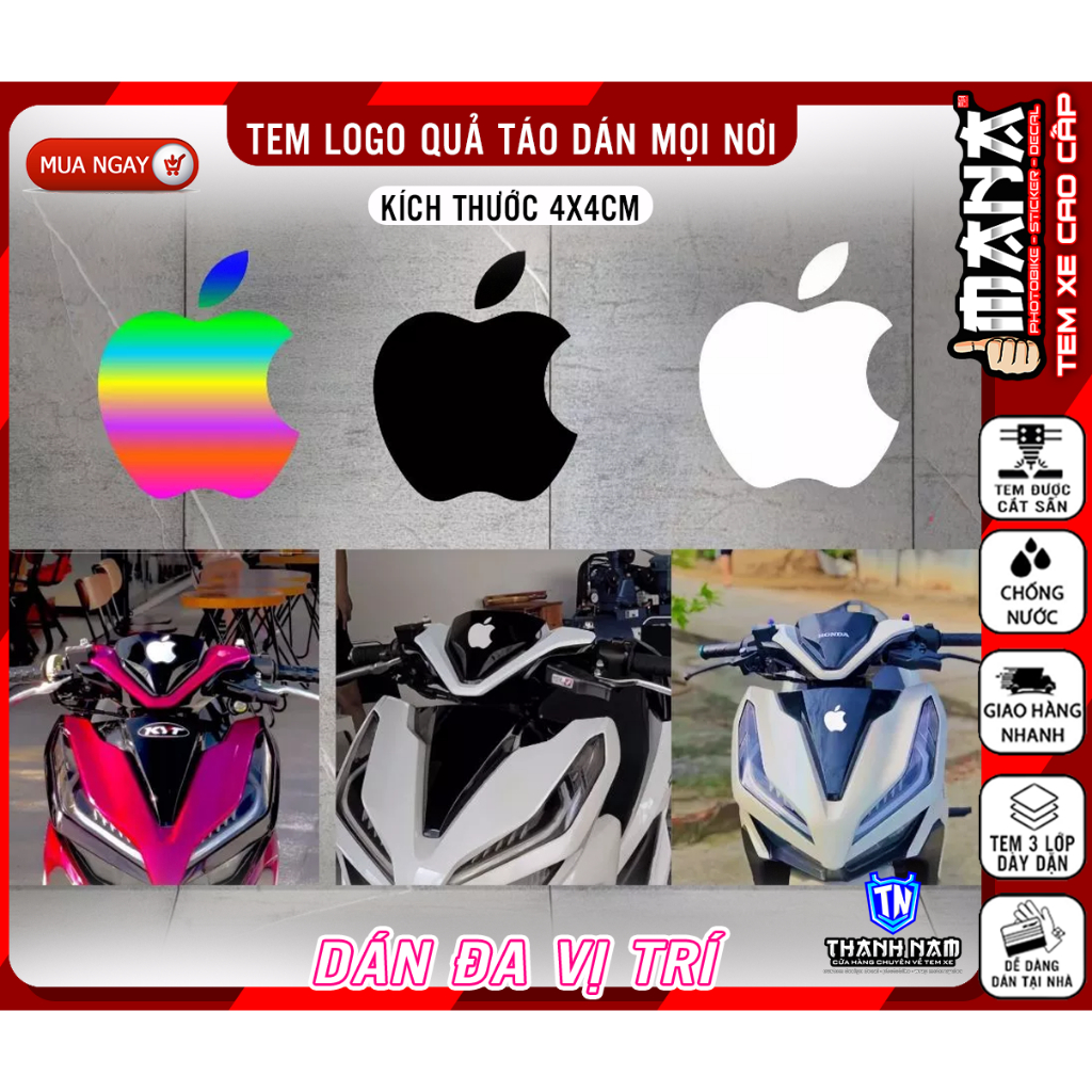 Tem Logo quả táo Dán mọi nơi, Tem sticker logo Táo Apple decal dán xe ...