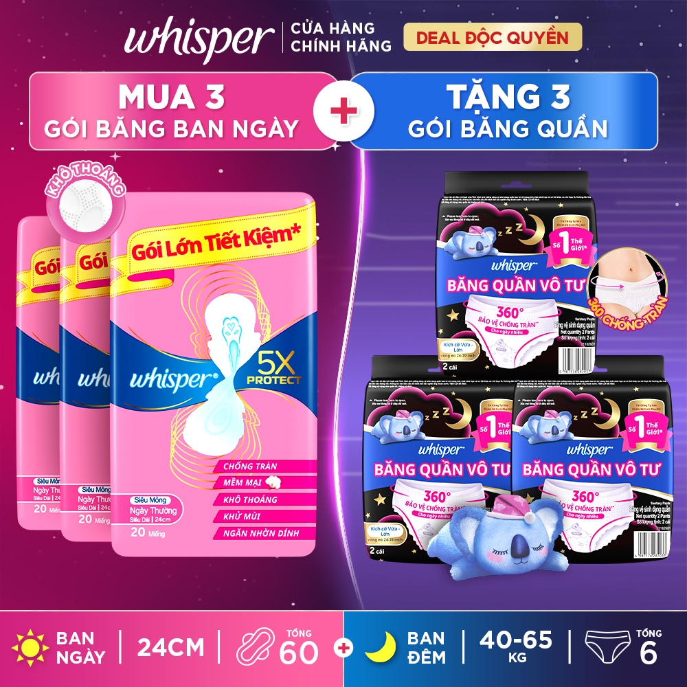 [Mới Ra Mắt] Mua 3 Gói Băng Vệ Sinh WHISPER 5X 20 Miếng 24cm Ban Ngày ...