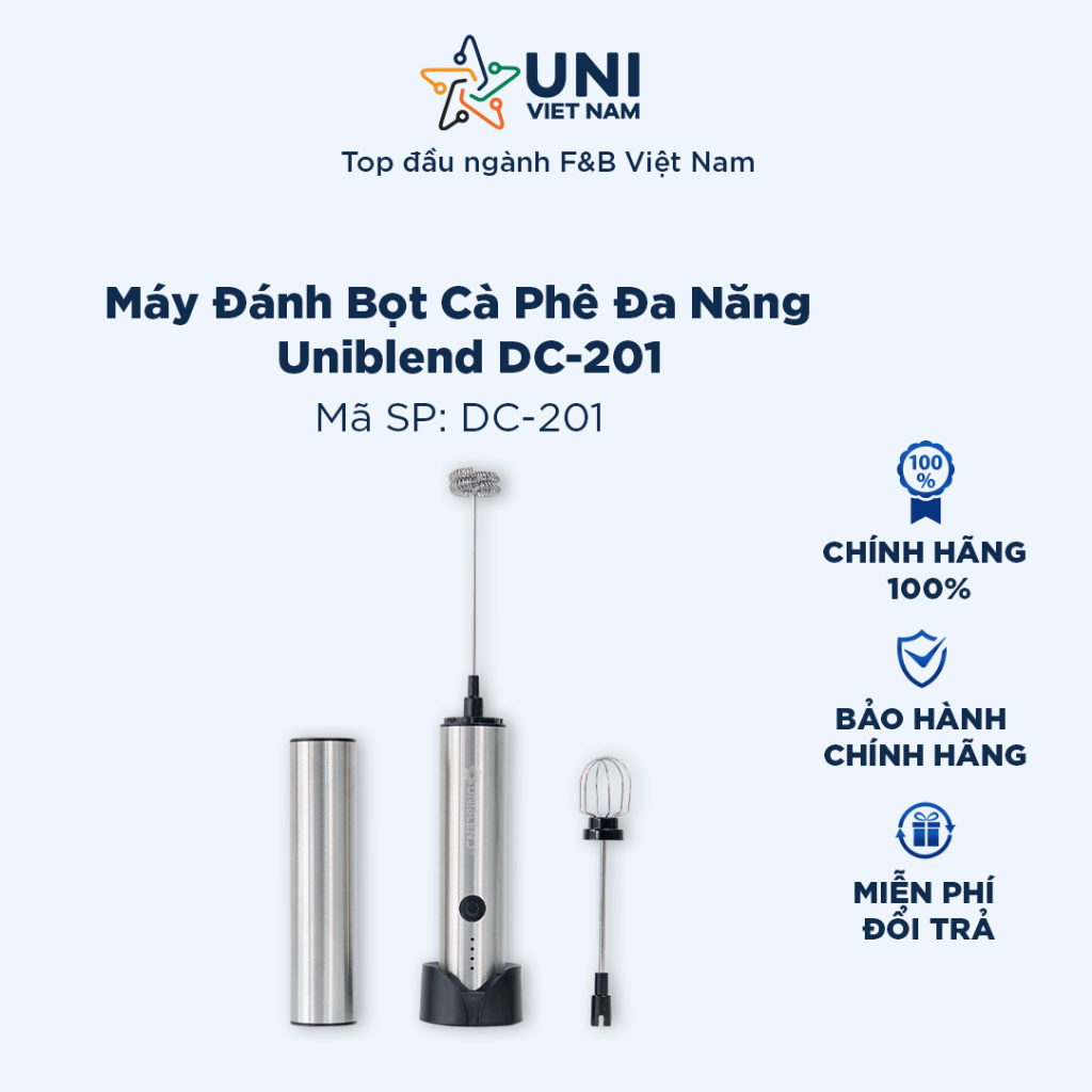 Máy Đánh Bọt Cà Phê UNIBLEND DC-201 Cầm Tay 2 Đầu Đánh Đa Năng, Đế Sạc ...