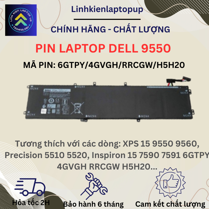 Pin Laptop Dell XPS 15 9550 9560, Inspiron 15 7590 7591, 5XJ28 RRCGW ...