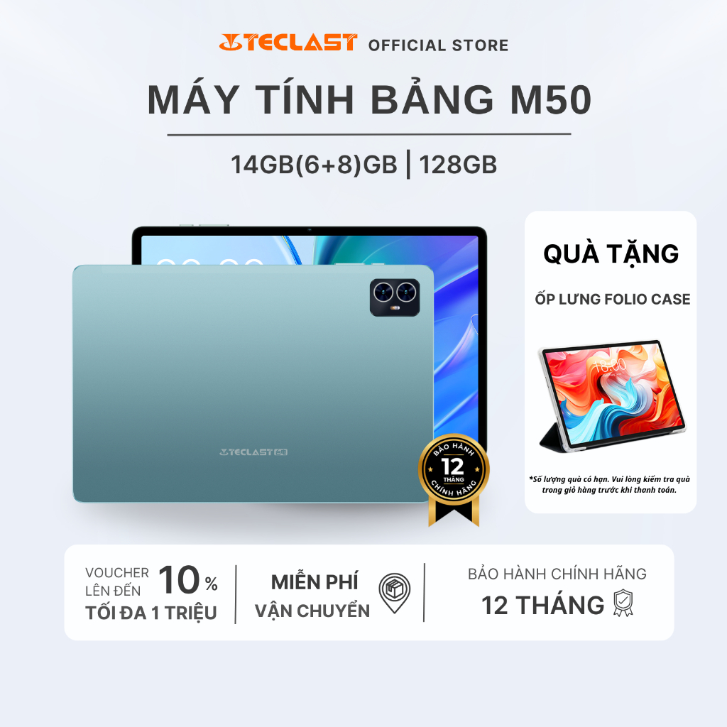Máy Tính Bảng Teclast M50 Tablet 14GB(6+8)/128GB | Màn Hình 10.1inch | Loa Kép | 2 SIM - Chính ...