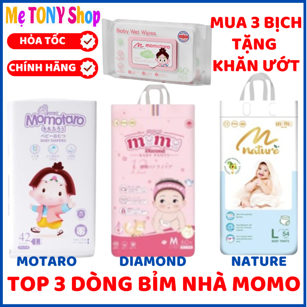 [Mua3-TặngKhănƯỚT]Bỉm Tã Dán/Quần MomoTARO/Momo DIAMOND/Momo NATURE ...