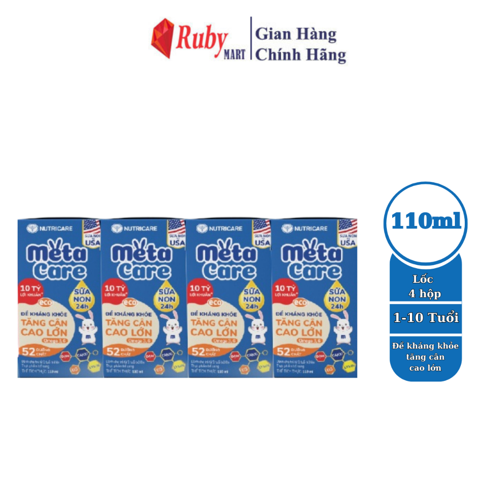 [Date T01/26] Lốc 4 hộp sữa bột pha sẵn Metacare Eco 110ml Nutricare ...