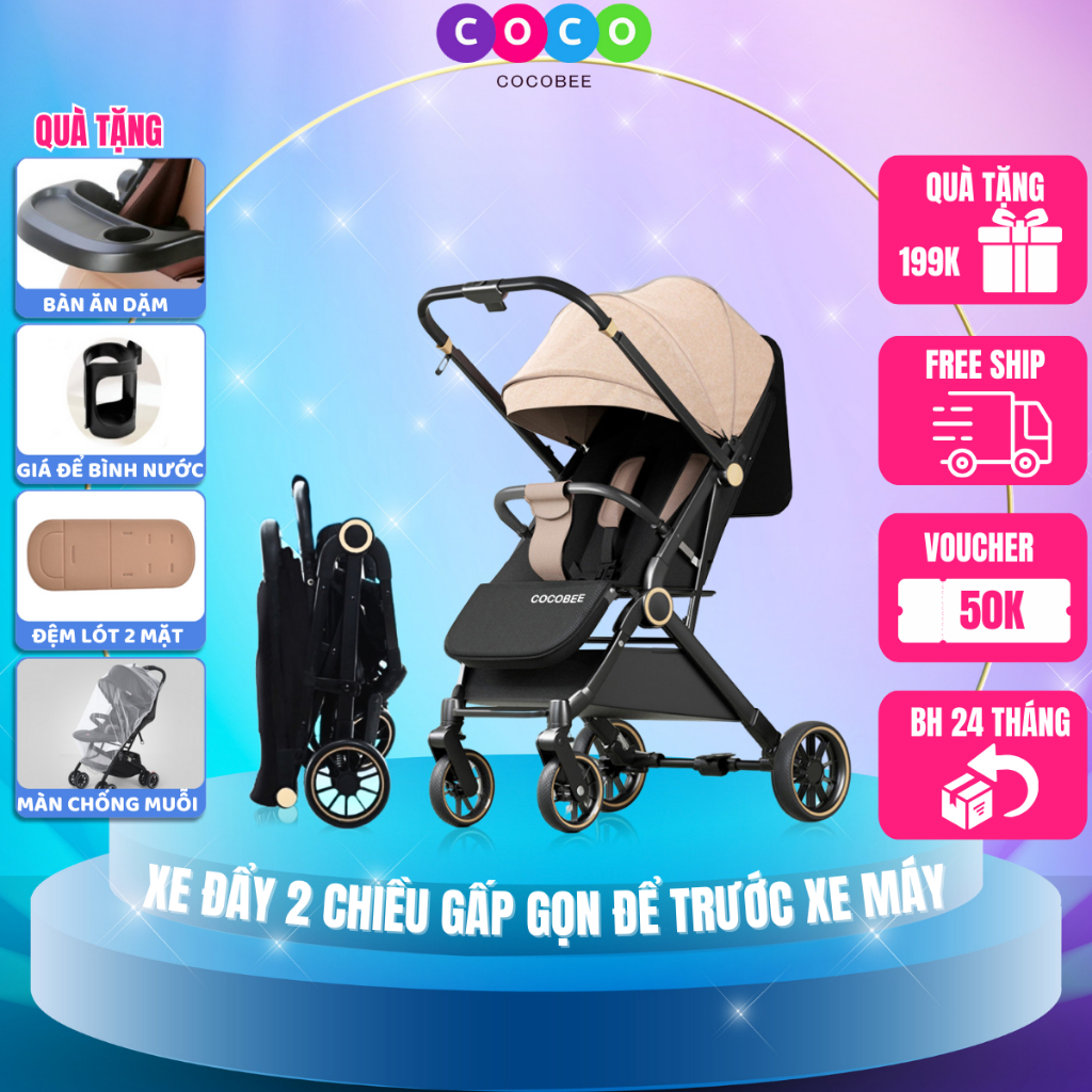 Xe đẩy gấp gọn cho bé COCOBEE, 2 chiều 3 tư thế gấp gọn để trước xe máy ...