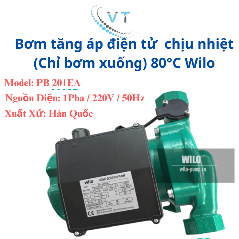 Bơm tăng áp điện tử chịu nhiệt (Chỉ bơm xuống) 80°C Wilo WILO PB 201EA ...