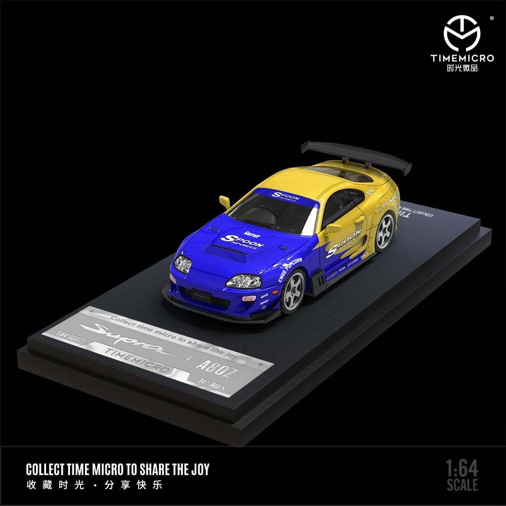Mô hình xe Toyota Supra A80Z Spoon racing yellow blue 1:64 Time micro ...