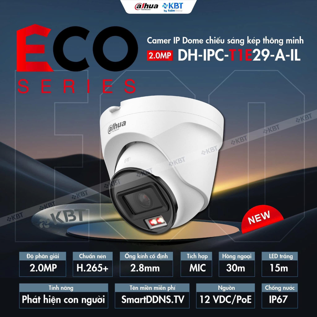 Camera IP Dahua DH-IPC-HDW1239T1-LED-S5 / ECO Dome 2MP DAHUA DH-IPC-T1E29-A-IL, Đèn LED, tích ...