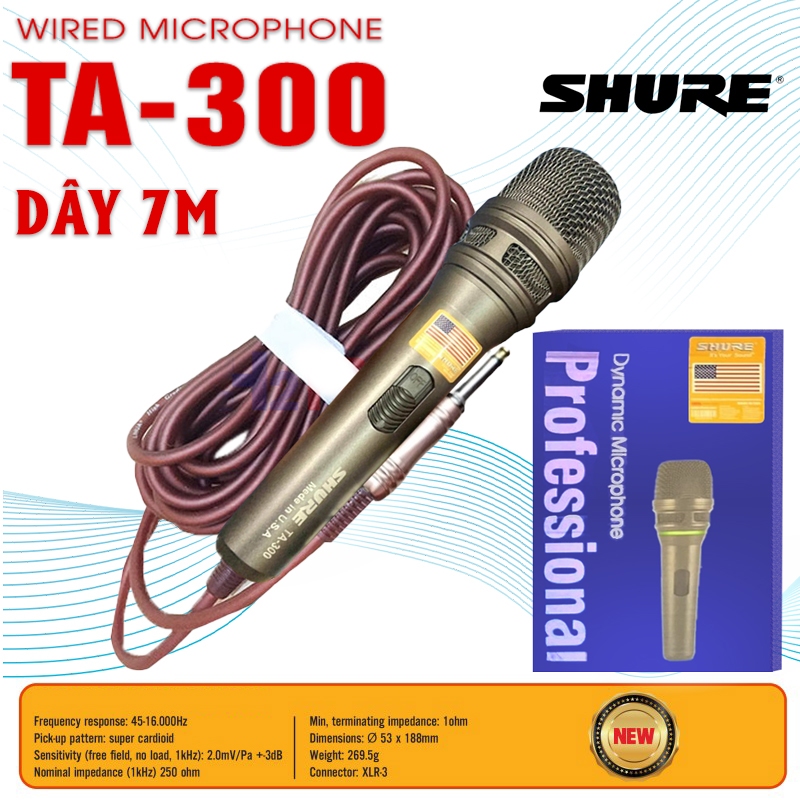 Micro Shure TA300 Karaoke Có Dây,Dây Dài 5M Chống Nhiễu và Chống Giật,Chất Âm Siêu Hay,Bảo Hành ...