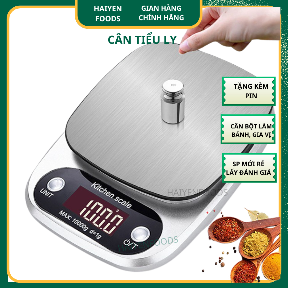 Cân tiểu ly điện tử nhà bếp mini Kitchen Scale 0.1g 1g-5kg,1g- 10kg,Cân tiểu li chính xác kèm 2 ...