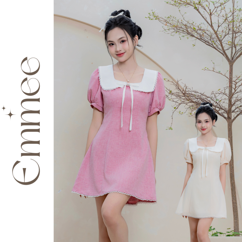 Emmee - Carla Dress - Váy ngắn chiết eo phối ren, cổ nơ vuông cách điệu ...