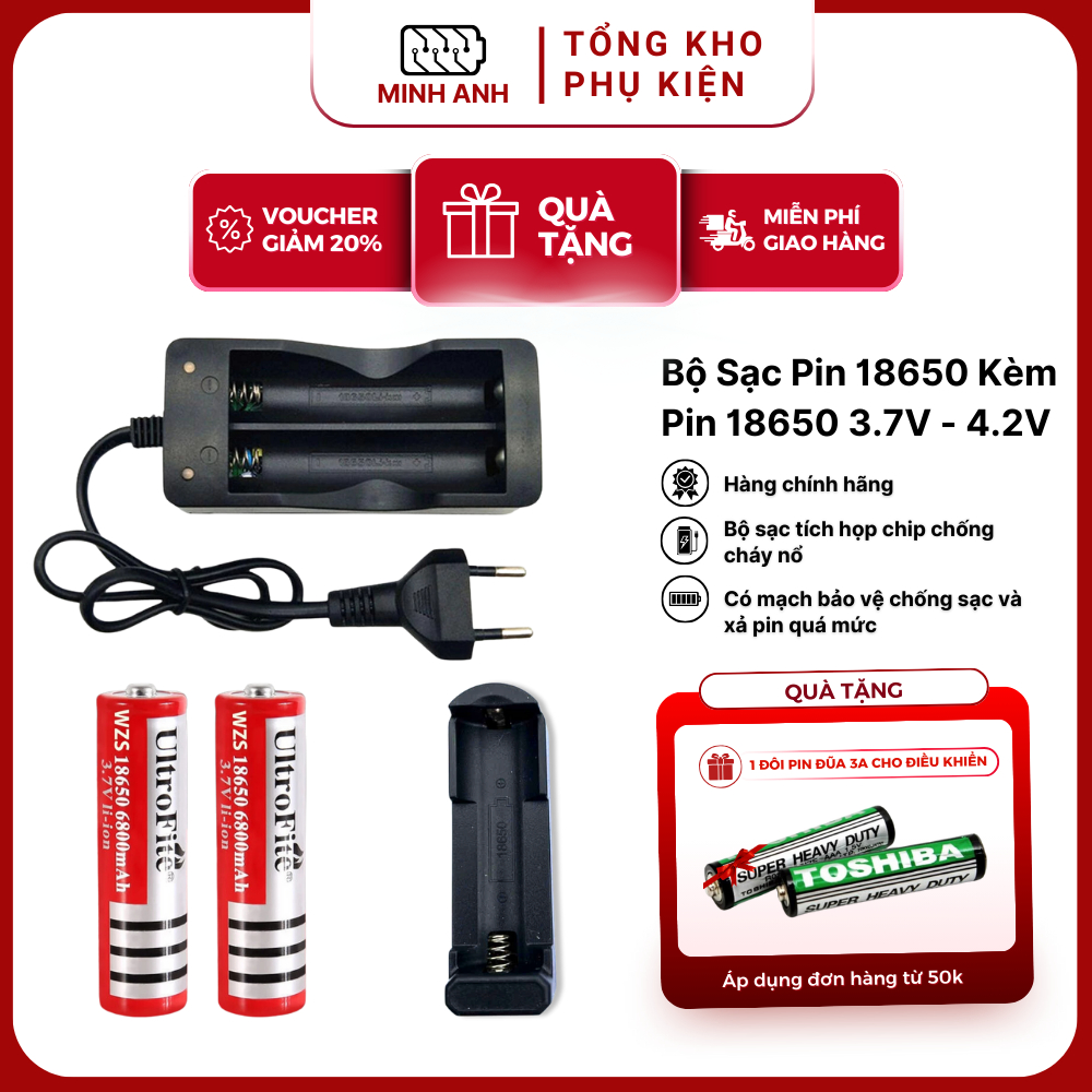 [ Sạc Pin ] Bộ Sạc Pin 18650 (Kèm Pin 18650) Tự Ngắt Thông Minh Điện Áp ...