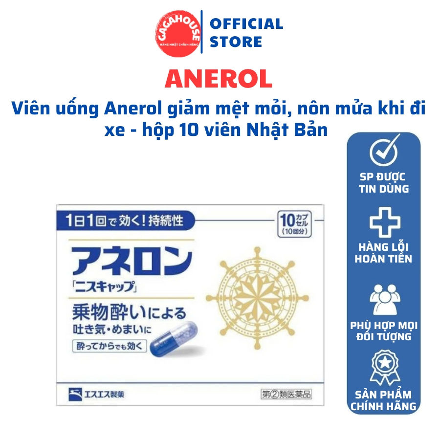 Viên uống Anerol giảm mệt mỏi, nôn mửa khi đi xe - hộp 10 viên Nhật Bản | Shopee Việt Nam