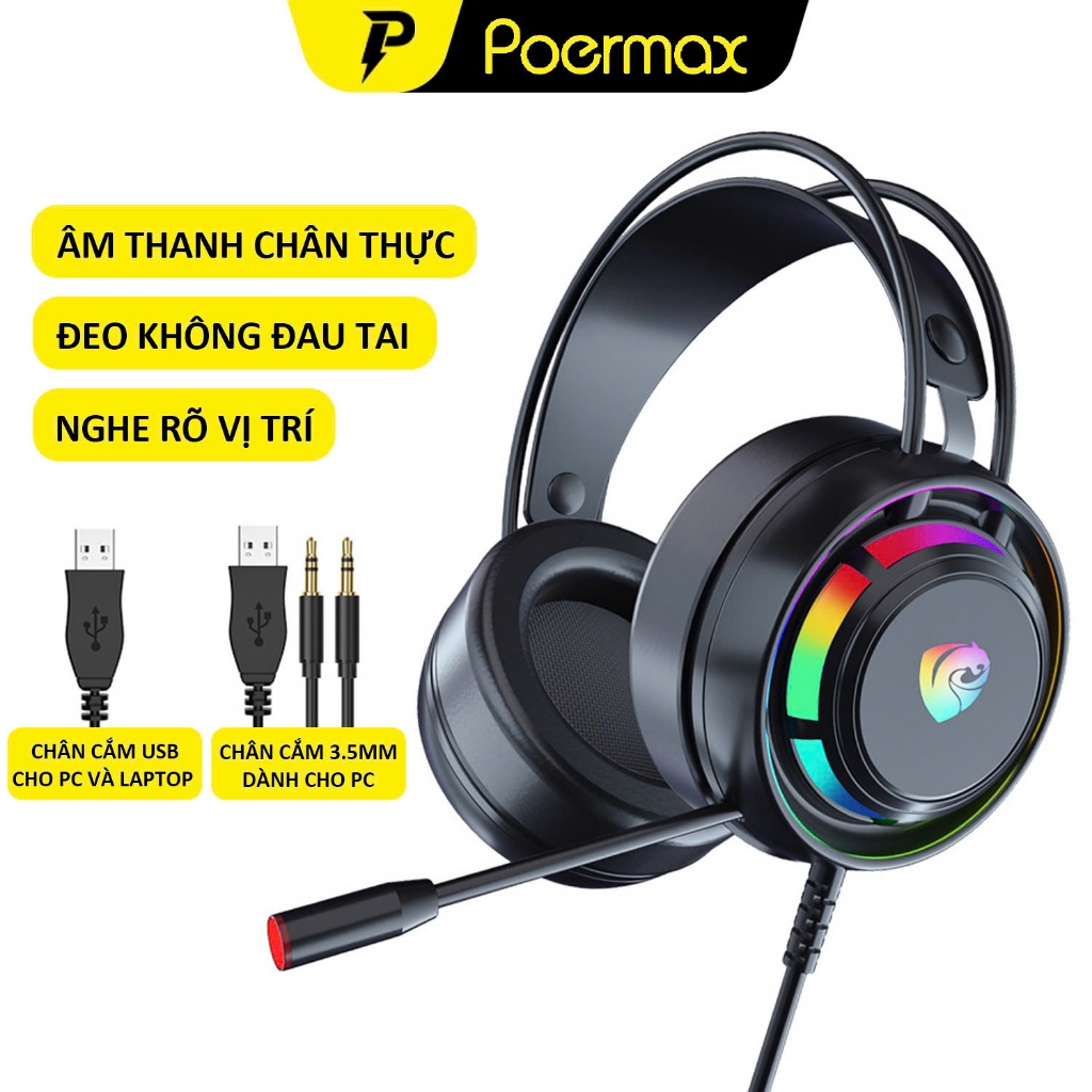 Tai nghe chụp tai có dây gaming Poermax PSH-300 âm thanh chân thực xác ...
