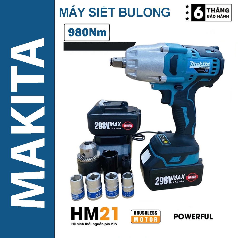 Máy Siết bulong ô tô Makita 199v lực siết 980 N.m - Máy bắn bulong lực siết Lớn mở ốc 30 trở ...