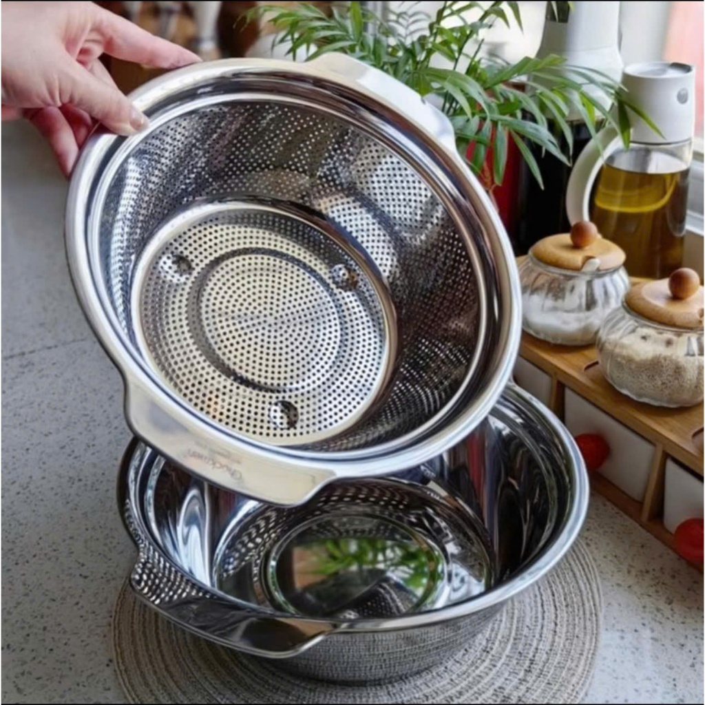 Set Rổ Chậu KINSGEM BY CHOCKMEN Inox 18/10 Dày Dặn Rửa Rau Củ Quả Có Tay Cầm Âu Trộn Thực Phẩm ...