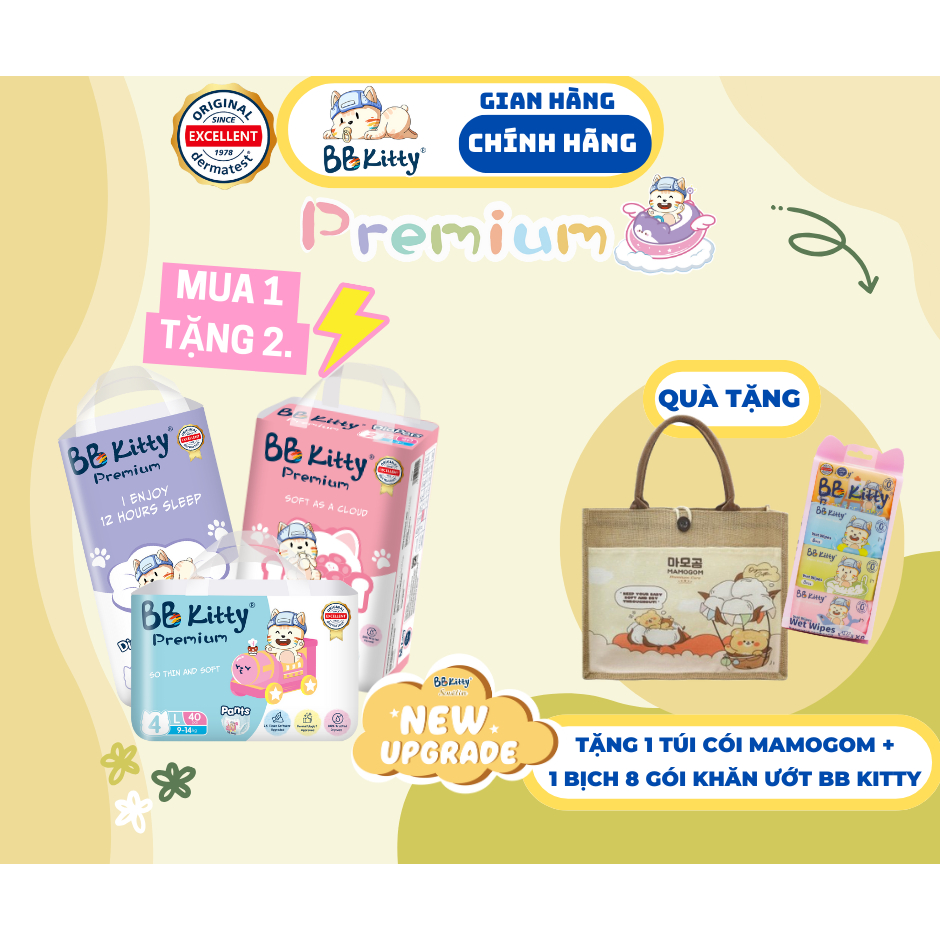 [TẶNG TÚI CÓI + SET KHĂN ƯỚT] COMBO 1 Bịch Bỉm BB Kitty Premium Tã Dán ...
