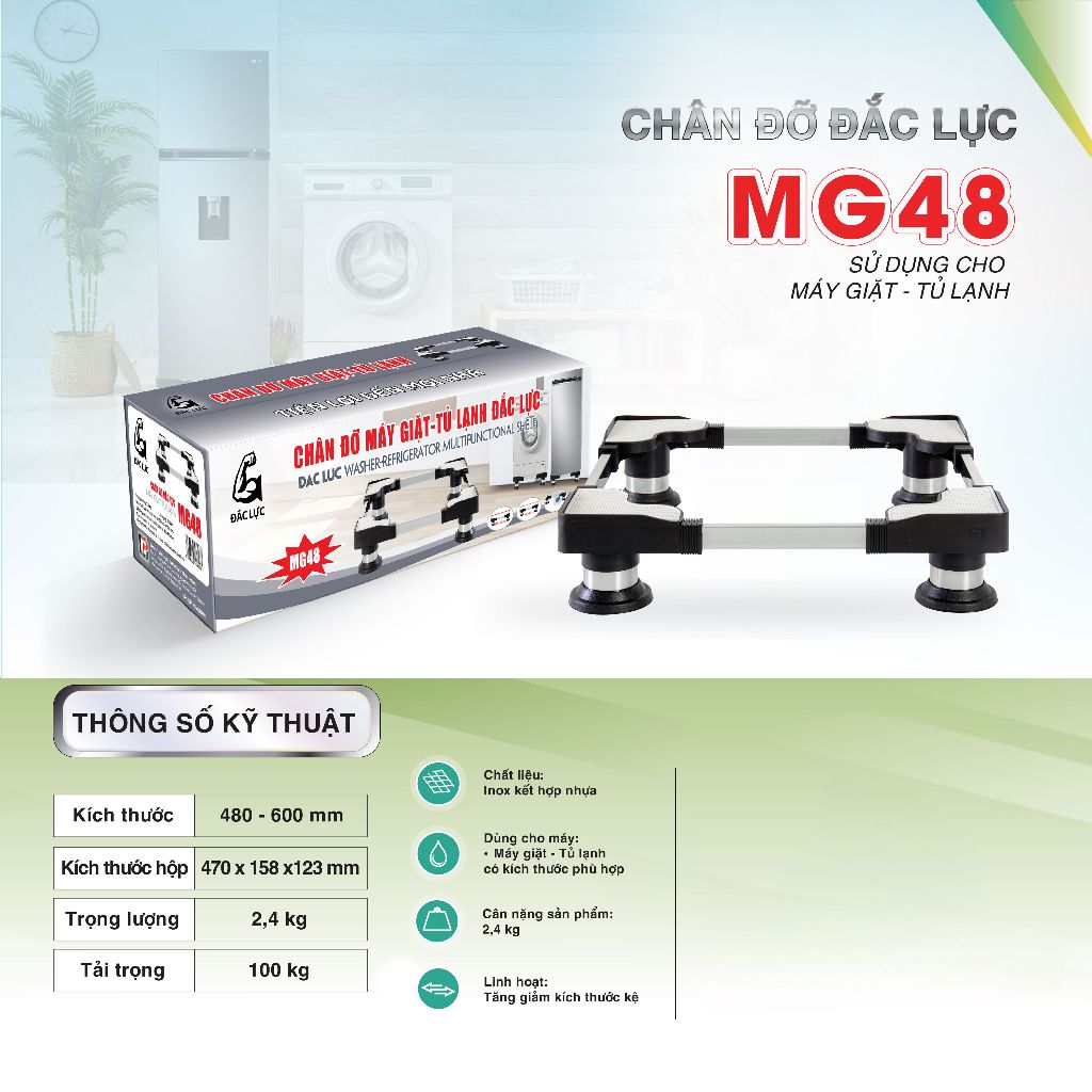 Chân đỡ đa năng tủ lạnh - máy giặt MG48, MG57 inox cao điều chỉnh kích ...
