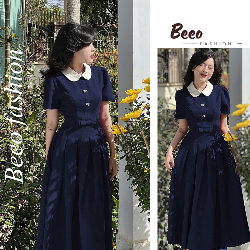 Váy thiết kế cổ sen dáng dài thanh lịch Lachic A2 kèm tang nơ | Shopee ...