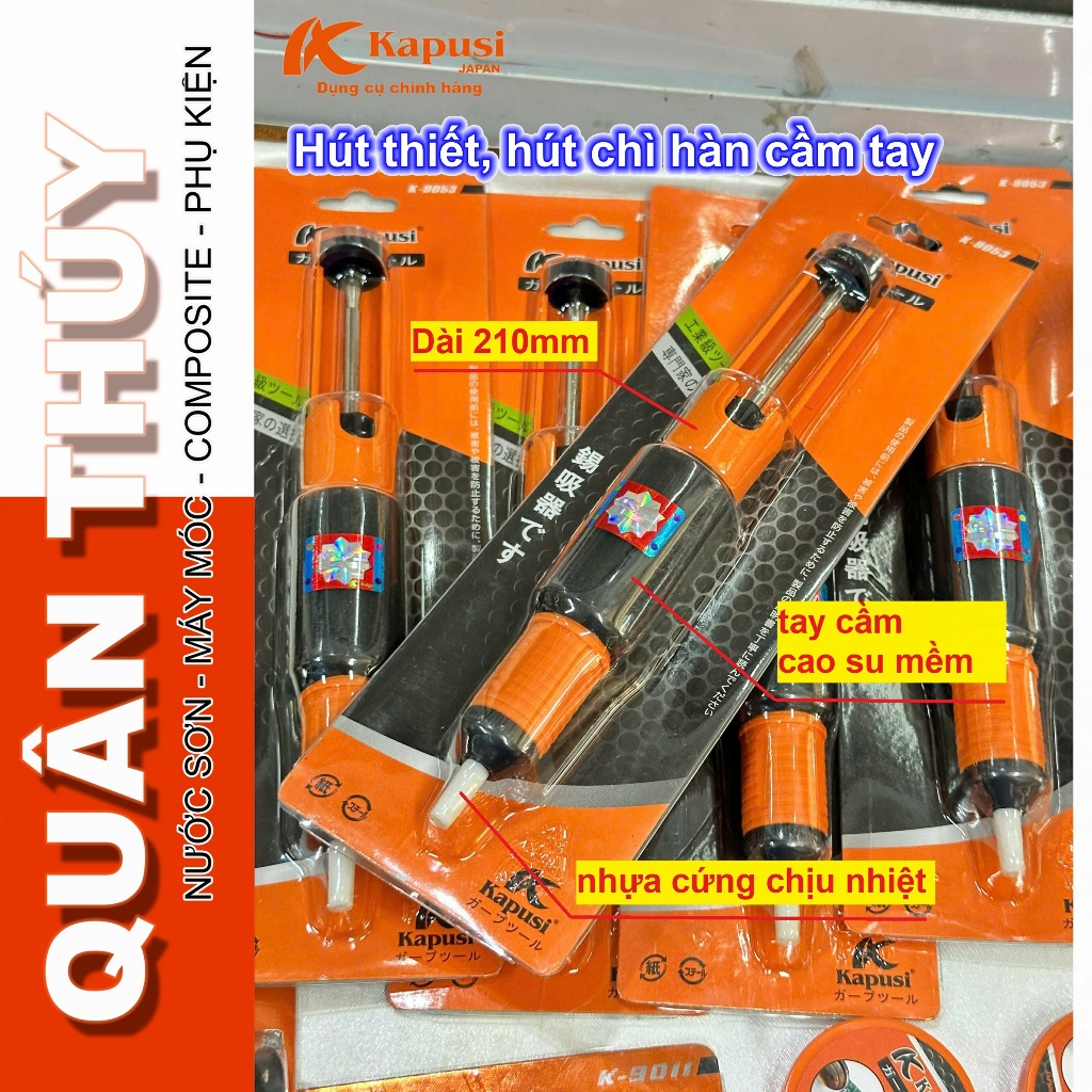 Hút thiếc hàn, hút chì hàn - KAPUSI Japan, lõi kim loại chống tĩnh điện, nhựa cứng chịu nhiệt ...