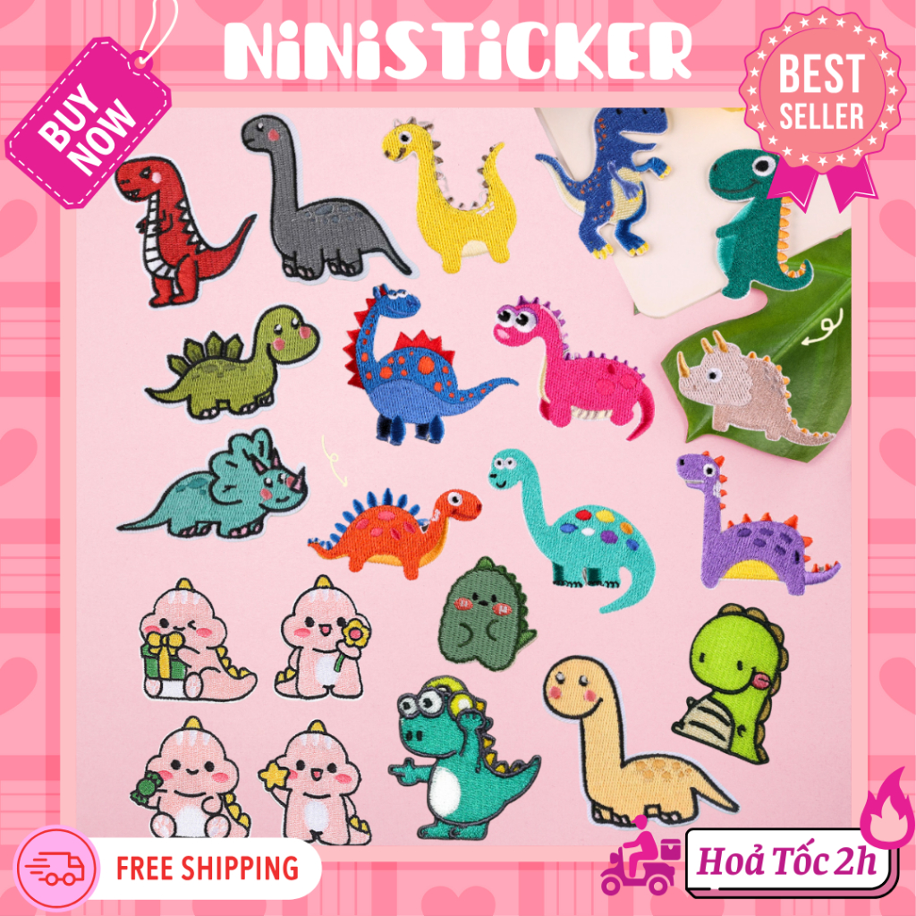 Iron Patch, Miếng Ủi Thêu Quần Áo, Sticker Vá Đồ Rách Khủng Long Chibi ...