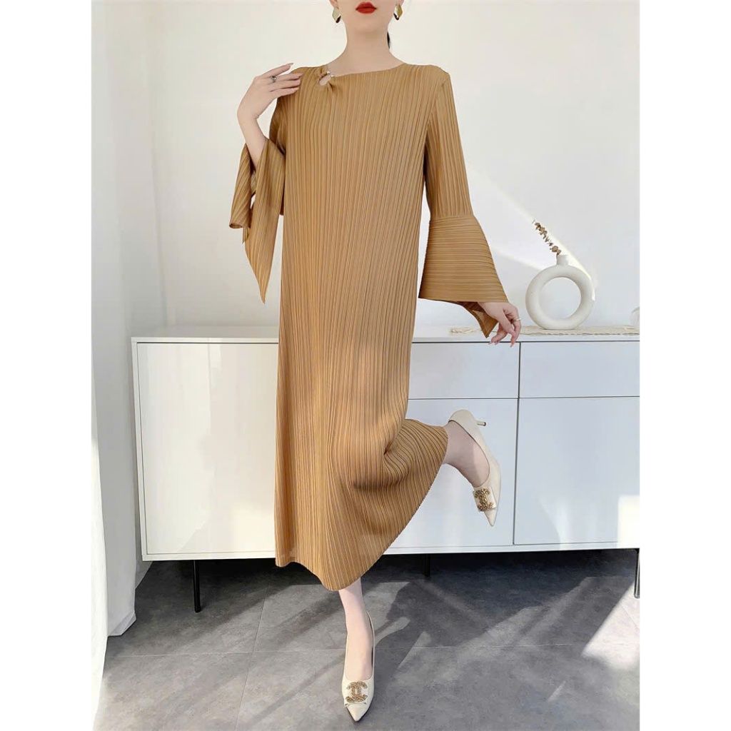 Đầm dáng dài chất thun lò xo dập ly cao cấp, thiết kế dáng tay xòe ...