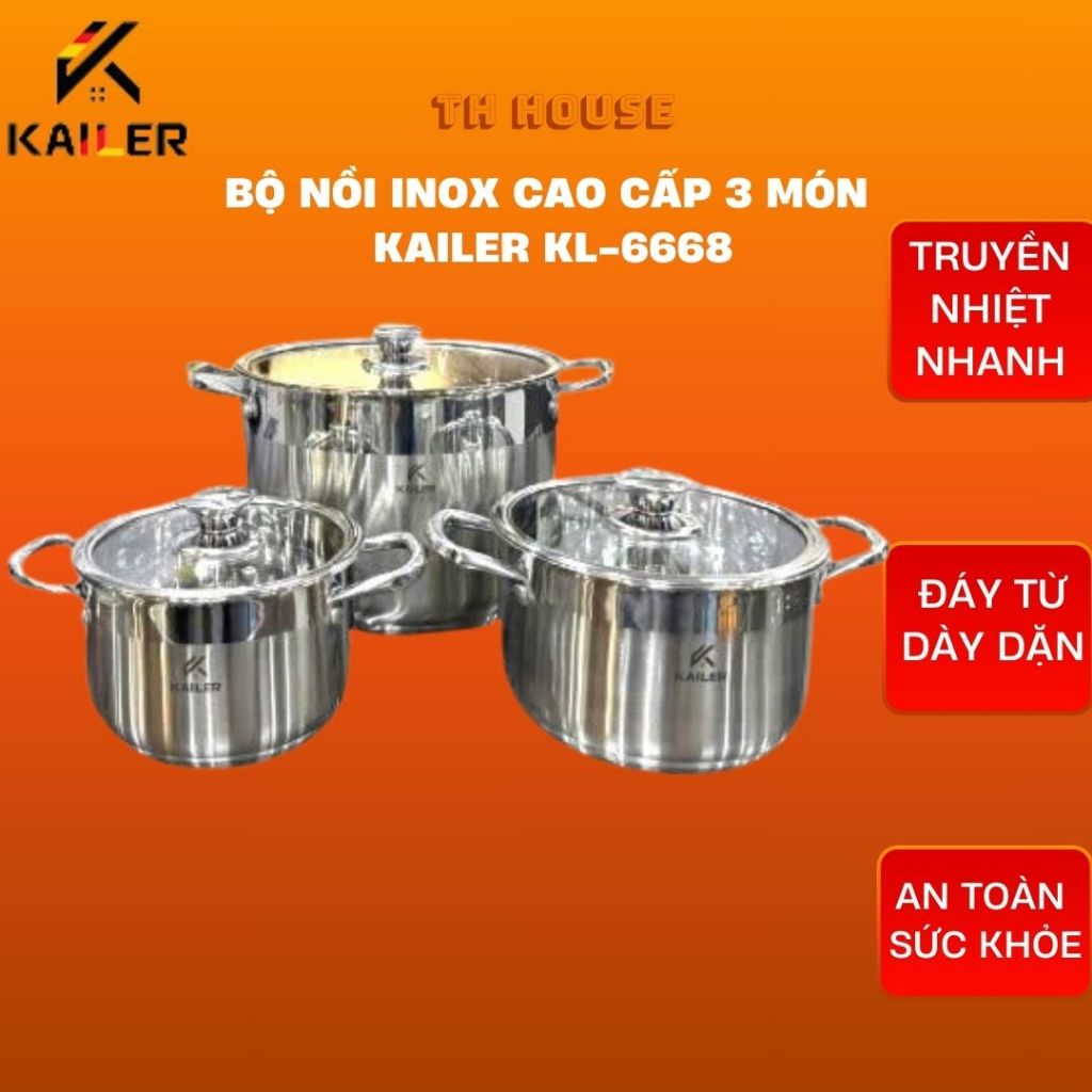 Bộ nồi inox cao cấp 3 món Kailer KL-6668 dùng được cho mọi loại bếp ...