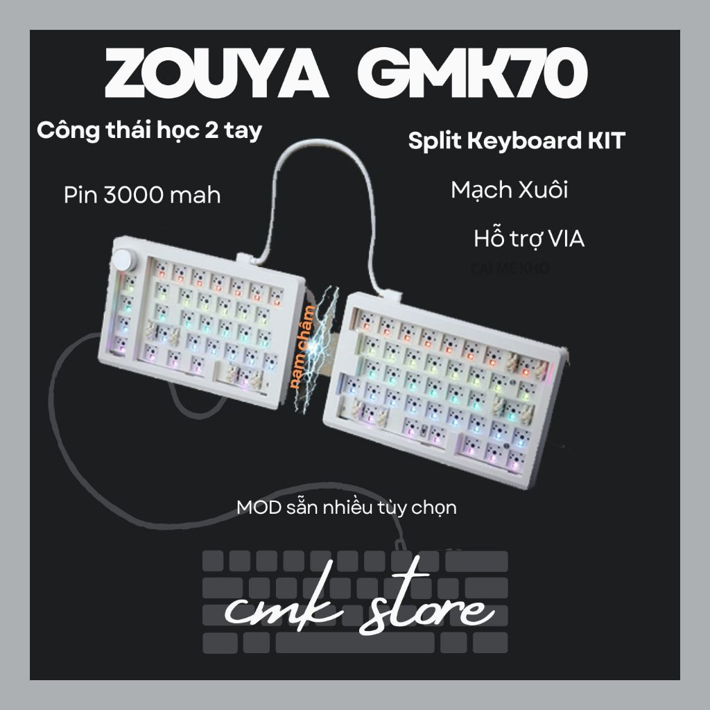 KIT Custom - Split Keyboard Zouya GMK70 - Công thái học 2 tay - 3 Mode ...
