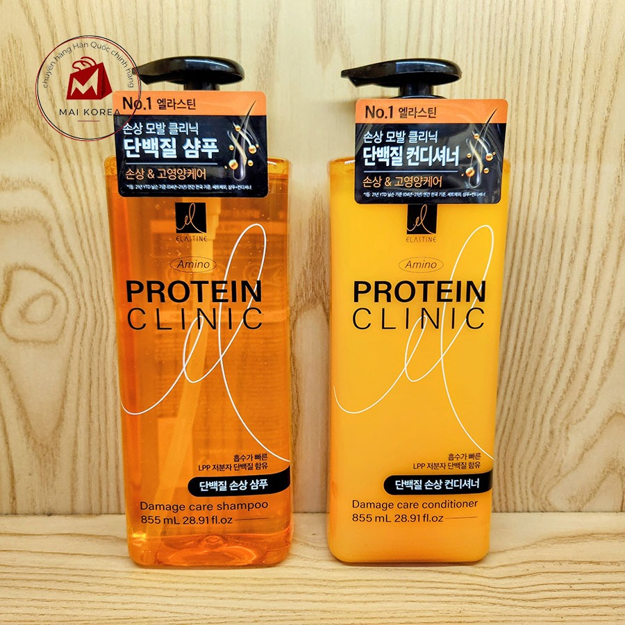 Cặp dầu gội xả ELASTINE Amino PROTEIN CLINIC (tập đoàn LG) phục hồi hư tổn vào nếp tóc 855ml ...
