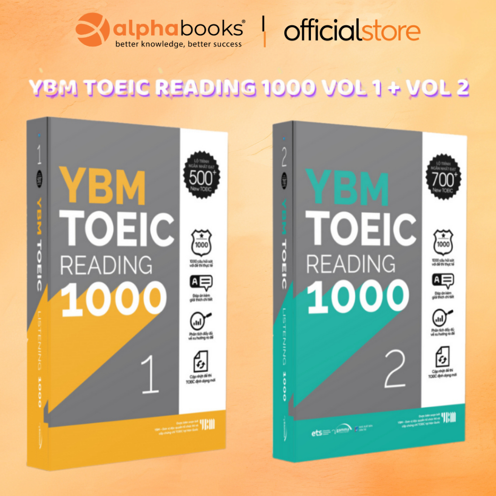 Sách: Combo YBM TOEIC Reading 1000 Vol 1 + Vol 2 - 1000 Câu Hỏi Bám Sát Đề Thi Thật, Cập Nhật ...
