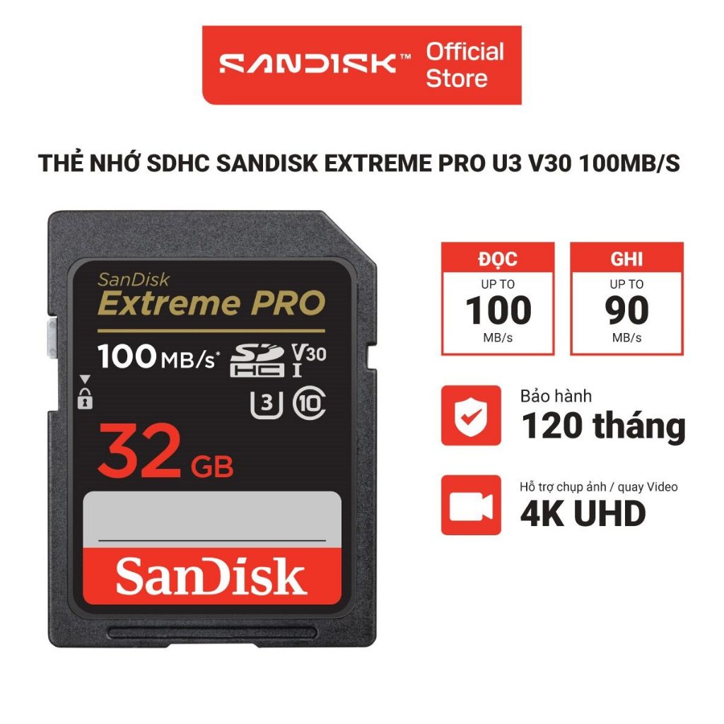Thẻ nhớ SDHC SanDisk Extreme Pro U3 V30 32GB 100MB/s SDSDXXO-032G-GN4IN ...