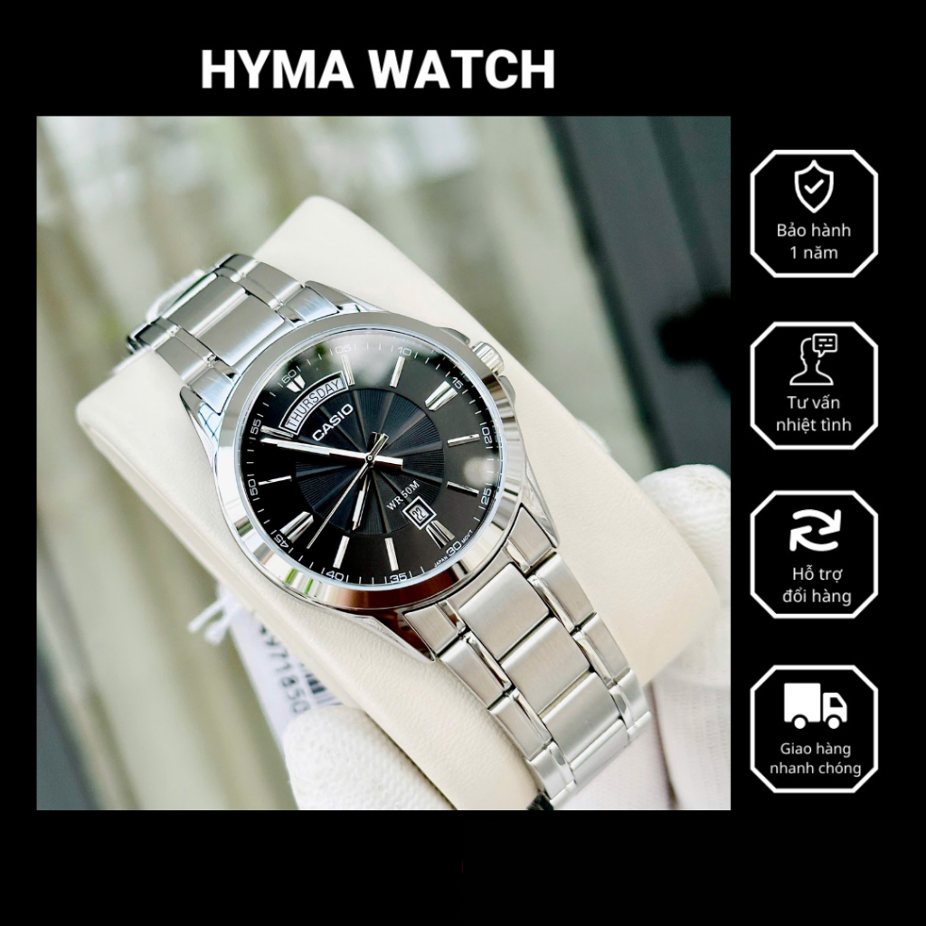 Đồng hồ nam tay dây thép sang trọng Casio MTP 1381D-1A Mặt đen chống nước 5ATM Bảo hành 1 năm ...