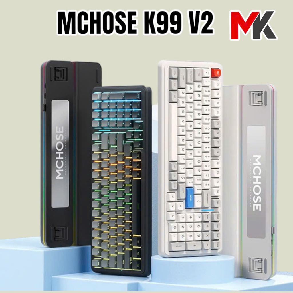 Bàn phím cơ Mchose K99 V2 full size văn phòng 3 chế độ kết nối, có tạ, RGB, Led viền, siêu ngon ...