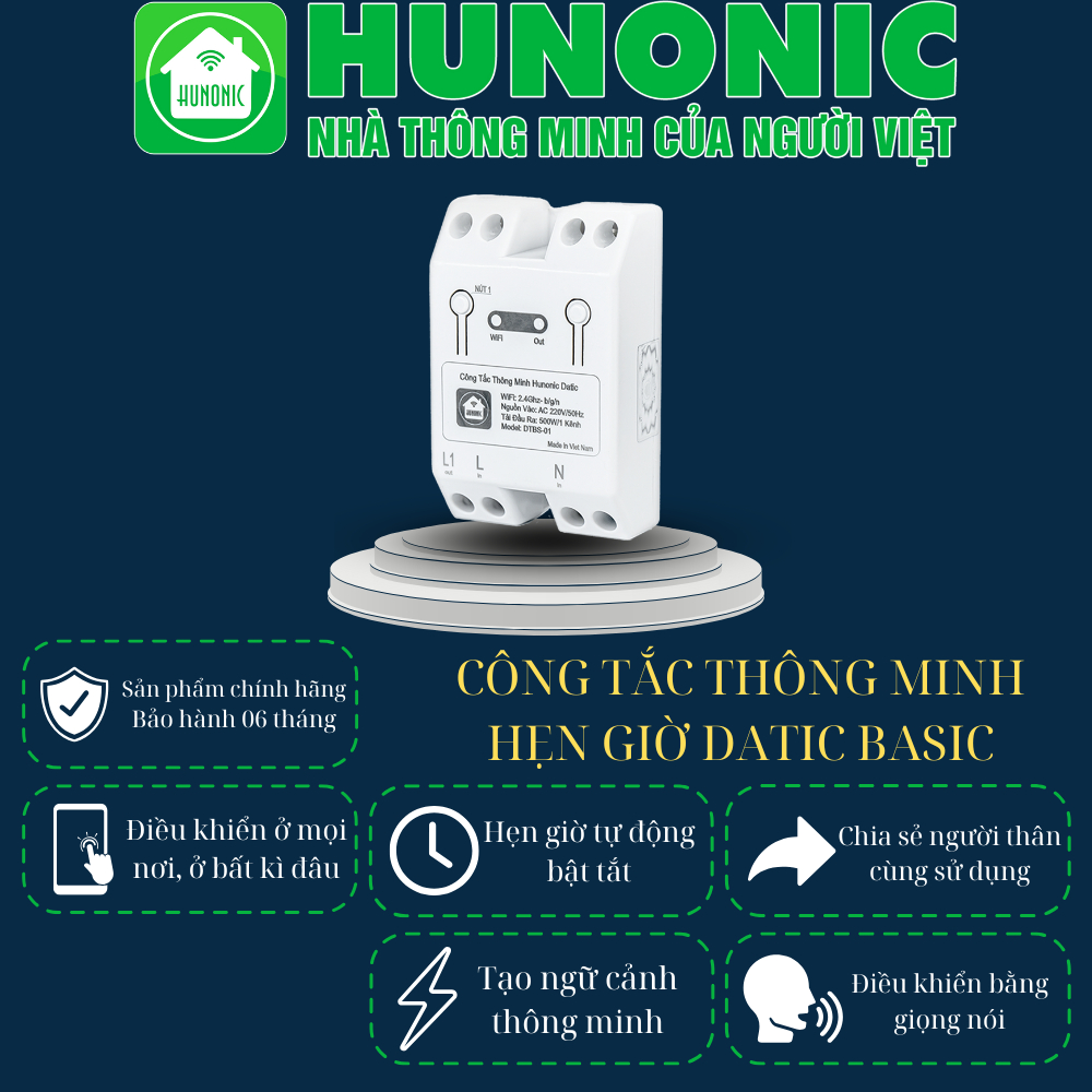 Công Tắc Thông Minh Hunonic Datic Basic, Điều Khiển Từ Xa, Hẹn Giờ Bật ...