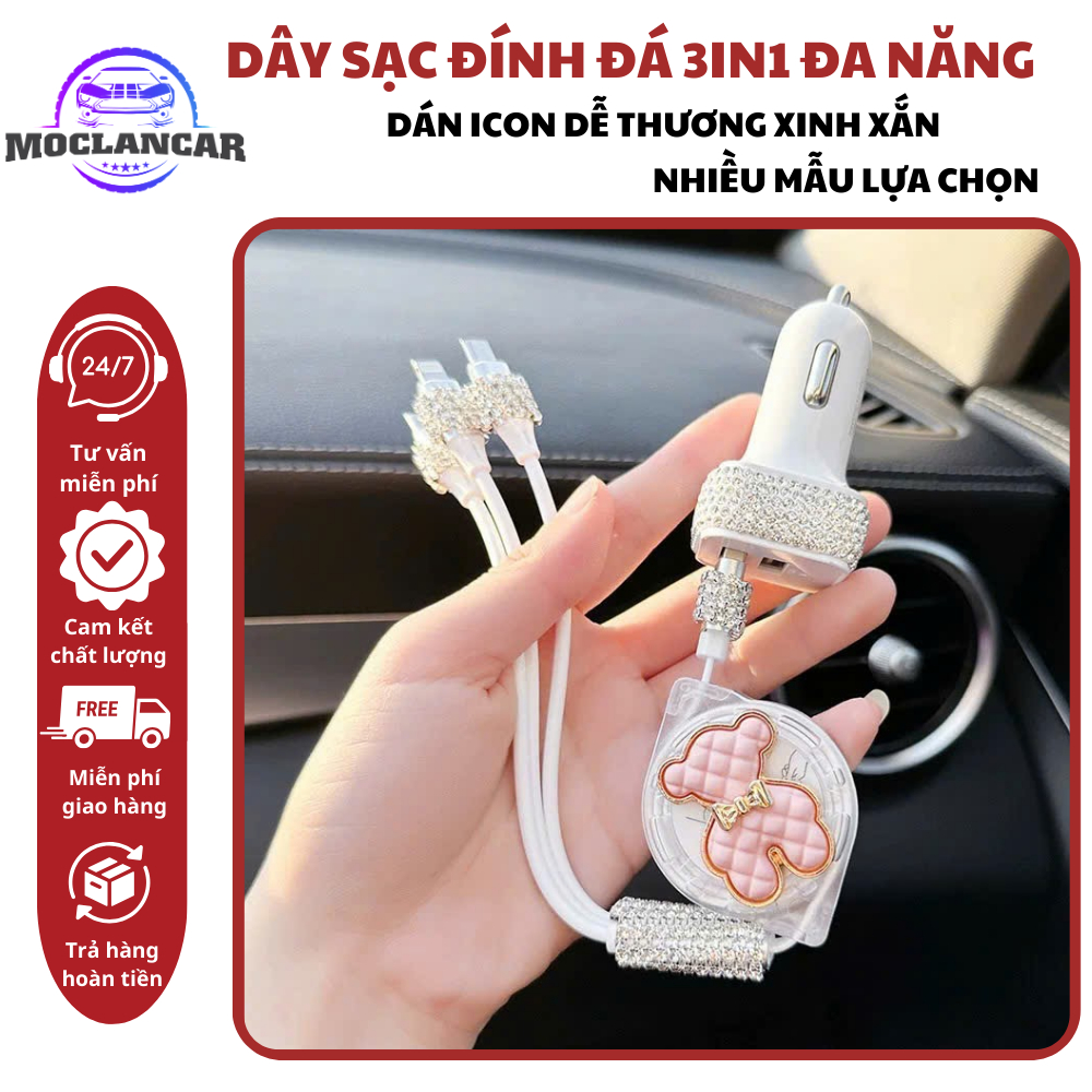 Dây Cáp Sạc usb Type-c Lining 3 Trong 1 Đa Năng Thiên Nga, Hoa Trà Đính Đá Cho Điện Thoại Di ...