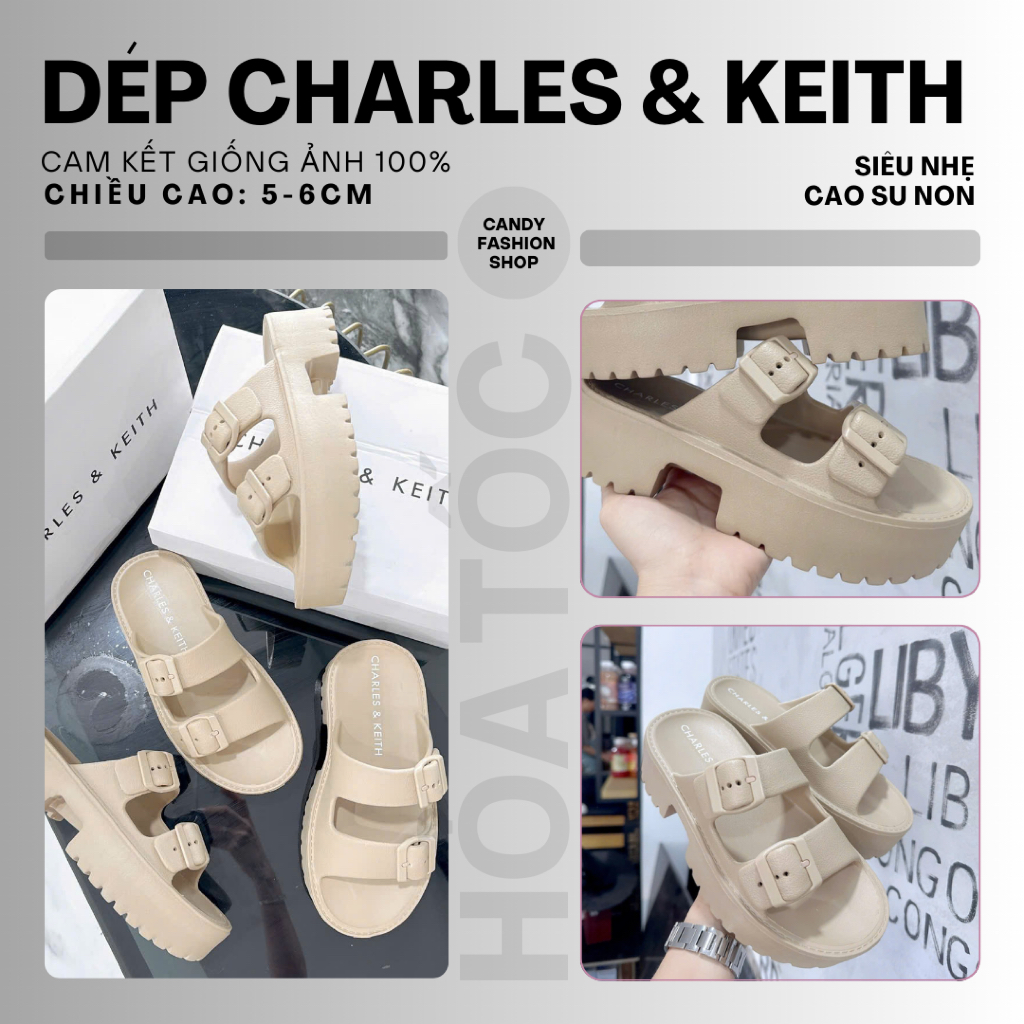 Dép Charles & Keith đế vuông đinh, cao sư non, siêu nhẹ, hách dáng, cao ...