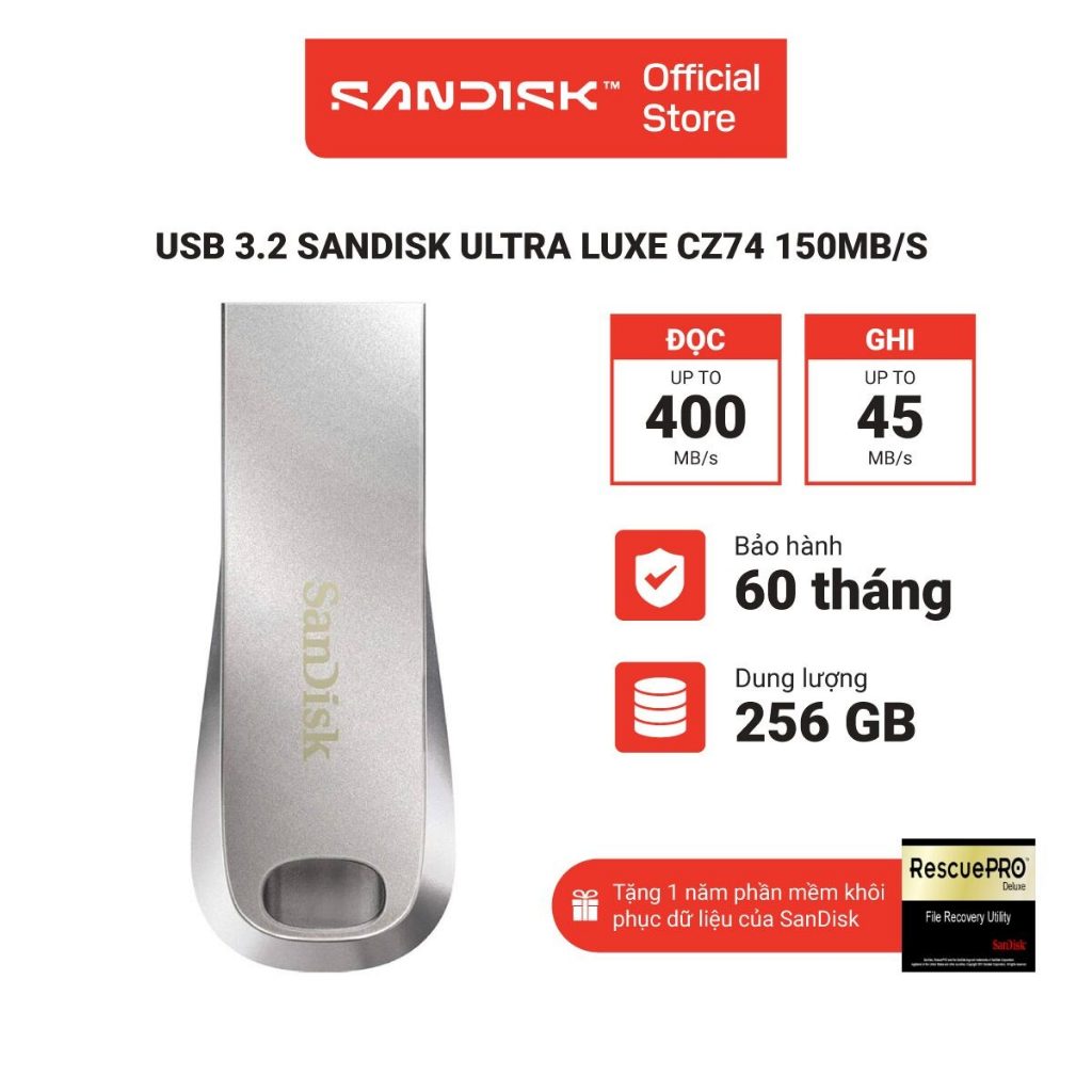 USB 3.2 SanDisk Ultra Luxe CZ74 32GB - 64GB - 128GB - 256GB 400MB/s ...