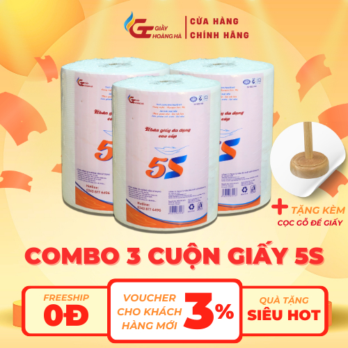 COMBO 3 CUỘN Khăn Giấy Đa Năng 5S nặng 1KG-Không mủn, bền khi ướt. Giấy lau bếp, lau thực phẩm ...