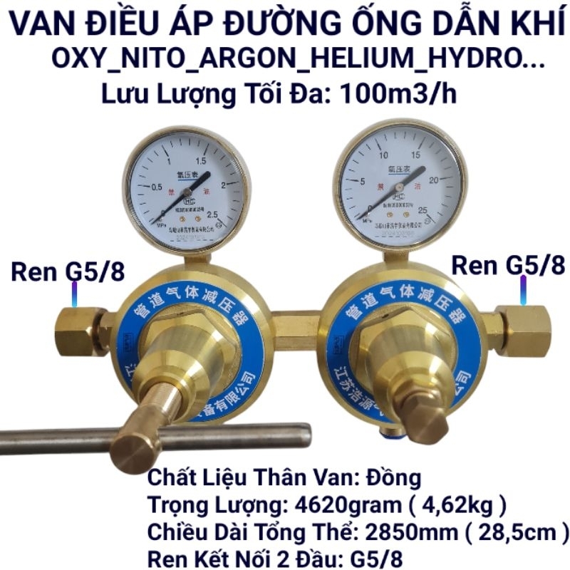 Van điều áp đường ống dẫn khí áp lực cao Oxy_Nito_Co2_Argon_Helium...2 giai đoạn lưu lượng 100m3 ...