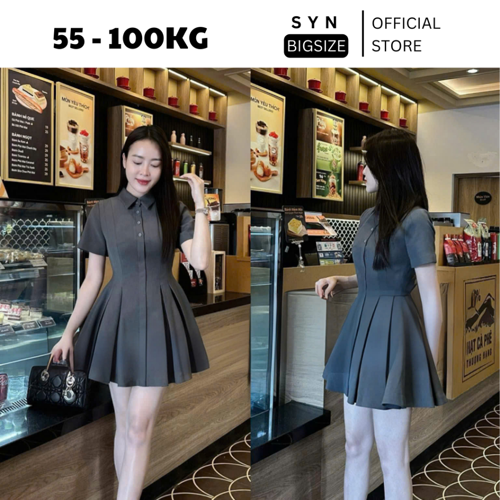 Váy cổ sơ mi chiết ly eo bigsize nữ xinh xắn dễ thương sang chảnh có size tới 100kg Syn Bigsize ...