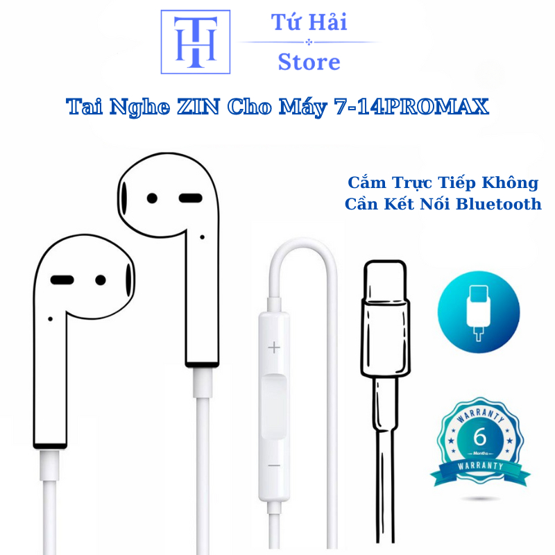(Zin) Tai Nghe Chân Dẹt Dành Cho Ai Phôn 7-14 PROMAX - Cắm Trực Tiếp ...