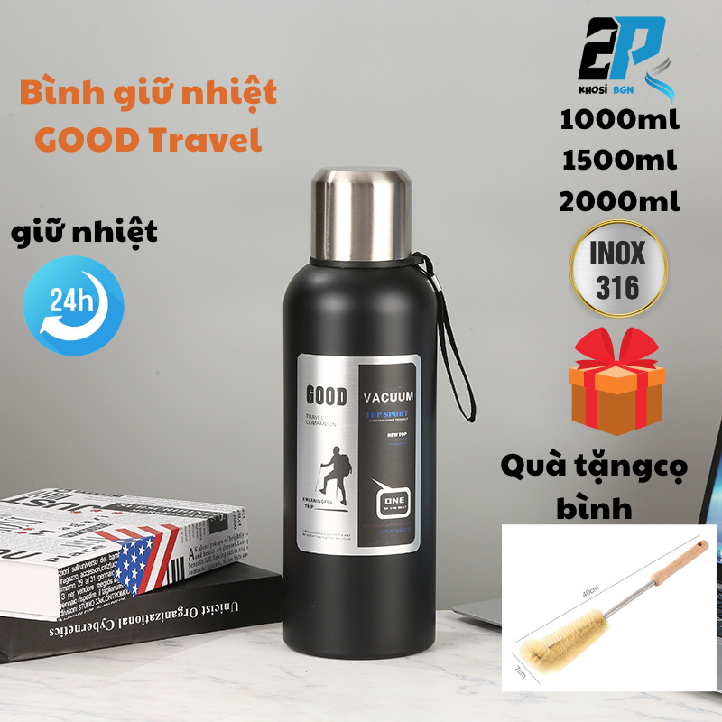 [Quà tặng cây cọ binh] Bình giữ nhiệt inox 316 giữ nhiệt 24h 2000ml 1500ml 1000ml Good travel có ...